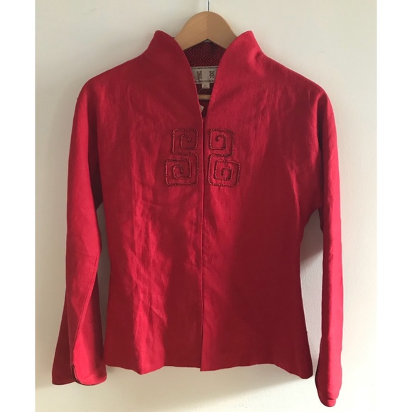 Jackets & Coats | Nwt Red Linen Chinese Jacket Size S | Poshmark